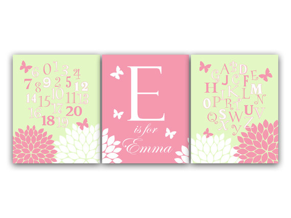 Digital Download - Alphabet Art, Pink And Green Nursery Wall Art ...