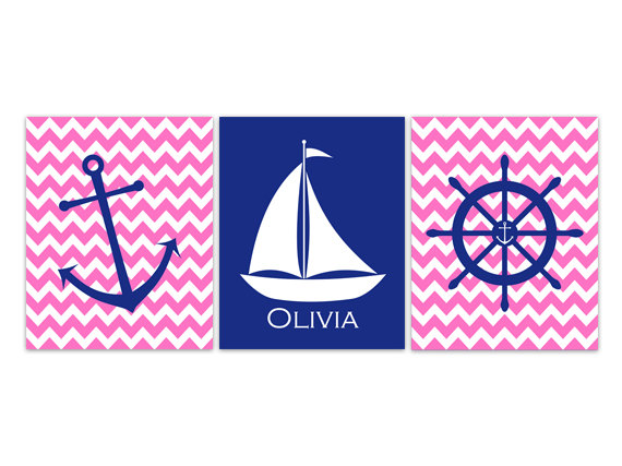 Digital Download - Pink Nautical Nursery Wall Art Digital Download ...